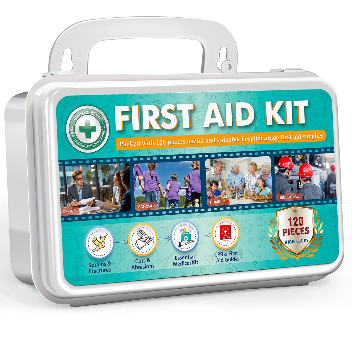 General Medi 120 Pieces Hardcase First Aid Kit - First Aid Box Include