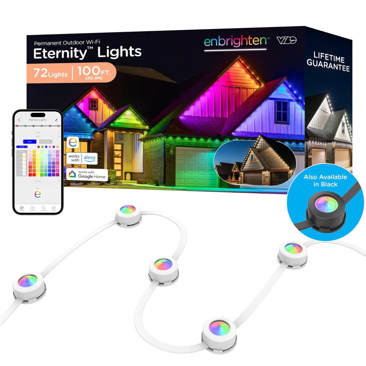 Enbrighten Vibe Eternity Permanent Outdoor Lights for House, 100 Feet,
