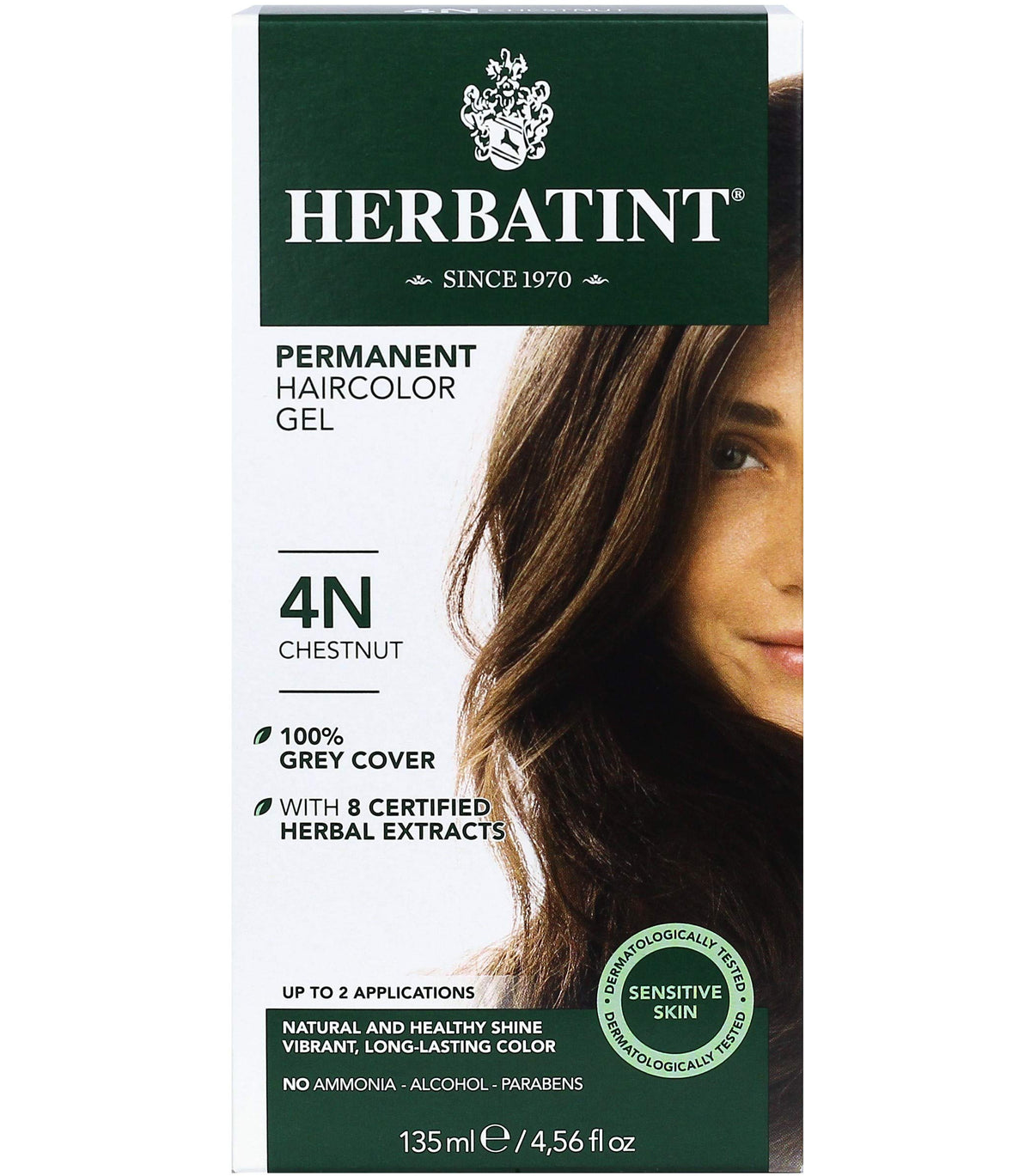 Herbatint Permanent Haircolor Gel, 4N Chestnut, Alcohol Free, Vegan, 1