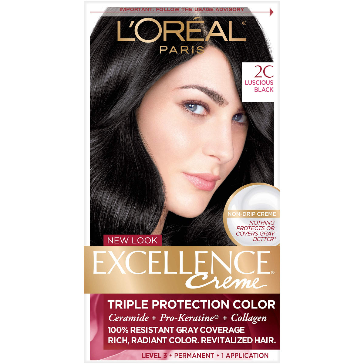 L'OREALl Paris Excellence Creme Permanent Hair Color 2C Luscious Black