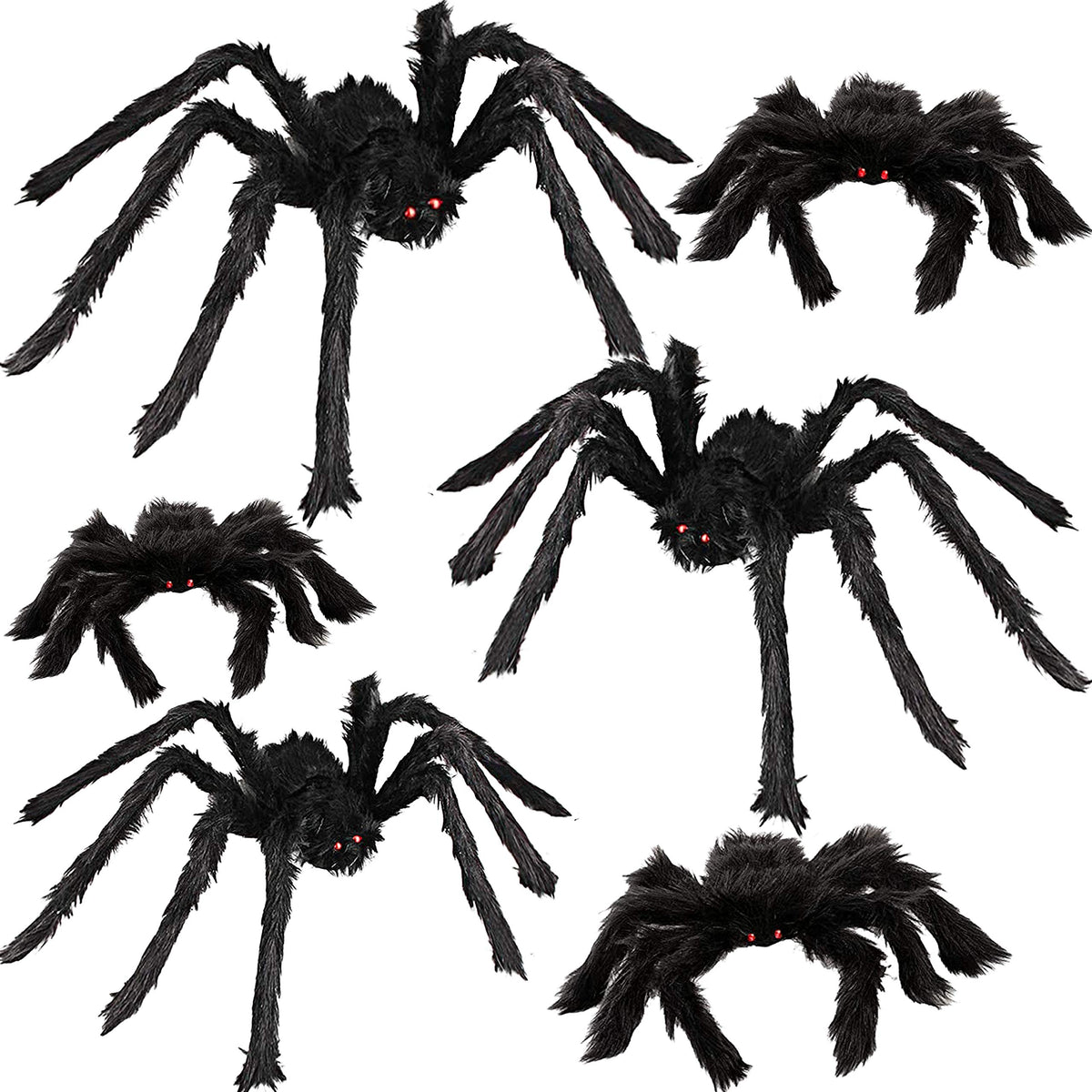 6 Halloween Spider Decorations, Realistic Hairy Spiders Set, Giant Sca