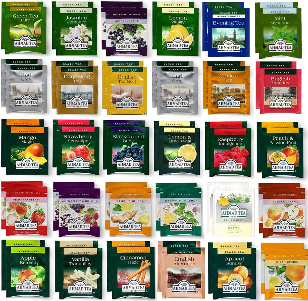 BLUE RIBBON, Ahmad Tea Sampler Assortment Gift Box (60 Count) 30 Flavo