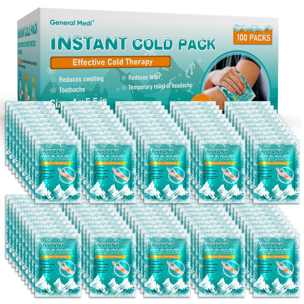 General Medi Instant Ice Cold Pack (4”x 5.5”) – 100 Packs Disposable C