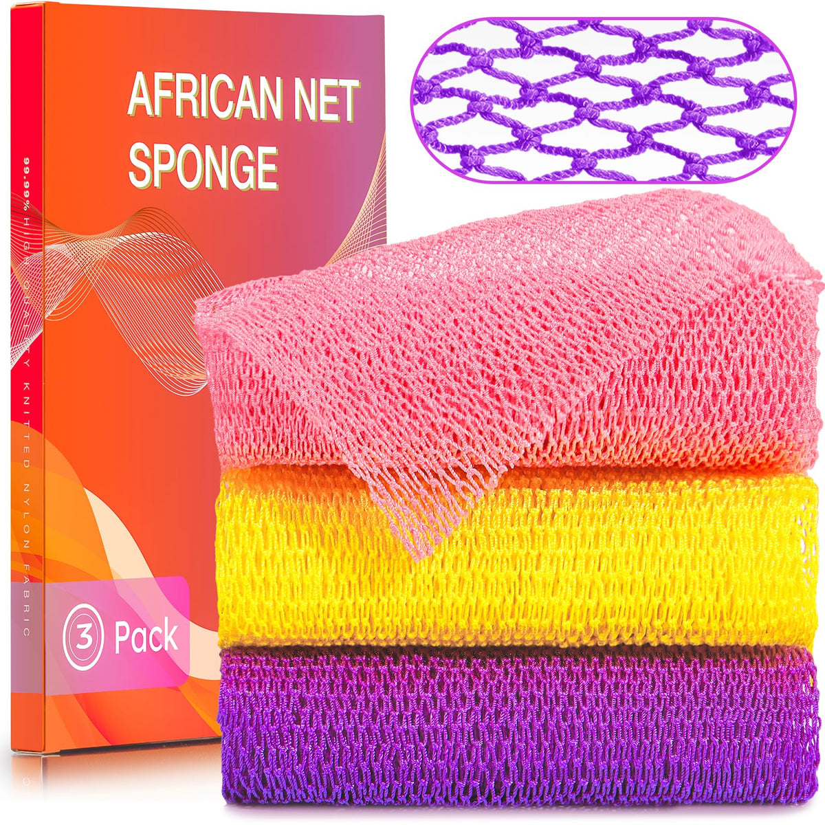 3 Pack African Net Sponge – Real Authentic Exfoliating Bath Sponges fo ...