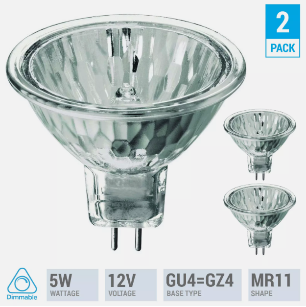 2 Pack 5 Watt MR11 12 Volt Precision Reflector Fiber Optic Light Bulb