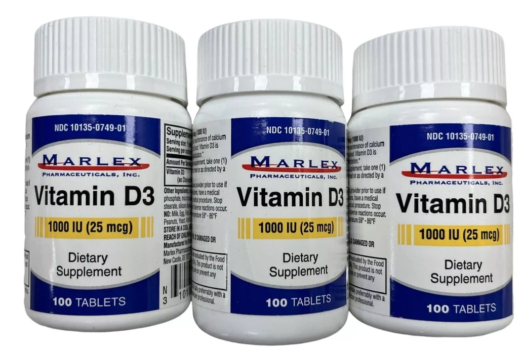 Marlex Vitamin D3 1000 IU (25mcg) 100 tablets ( 3 pack )