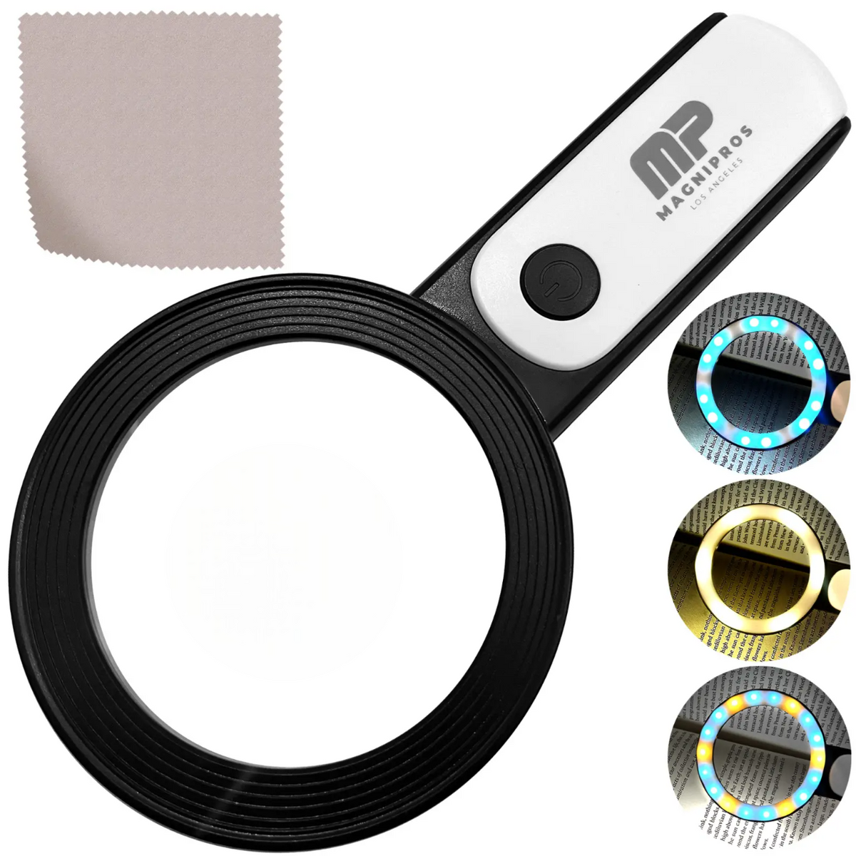MAGNIPROS 30x LED Magnifying Glass with 3 Lighting Modes for Low Visio