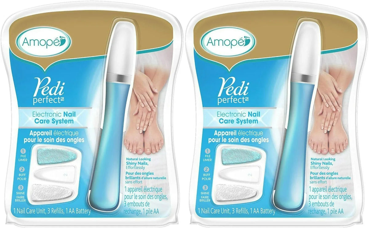 AMOPE Pedi Perfect Electronic Nail Care System File Buff & Shine 2 Pac