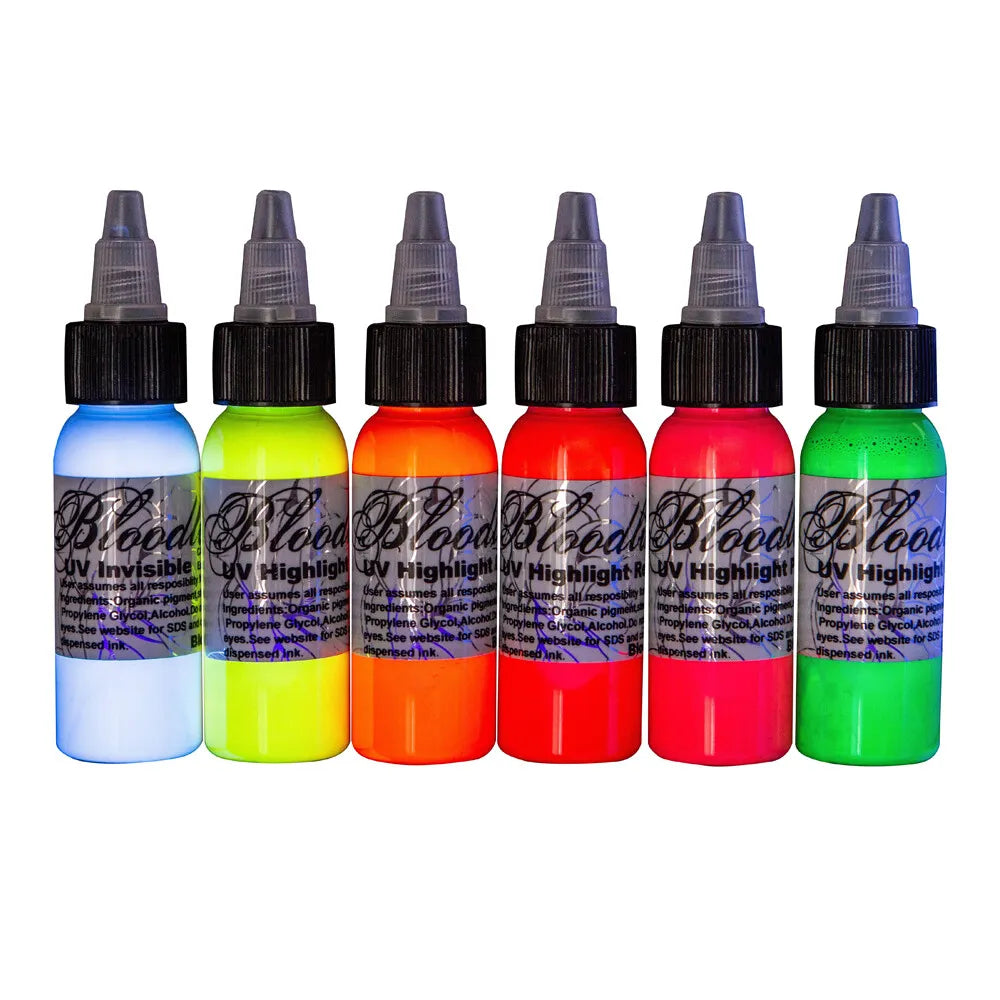 BLOODLINE TATTOO INKS Tattoo UV Ink Highlight Set 6 Ultra Violet Color ...