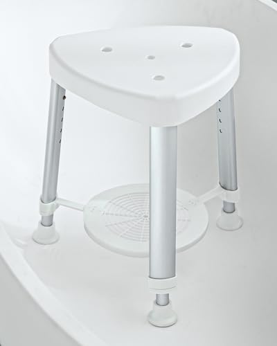 OasisSpace Adjustable Corner Shower Stool with Storage Tray, Triangle