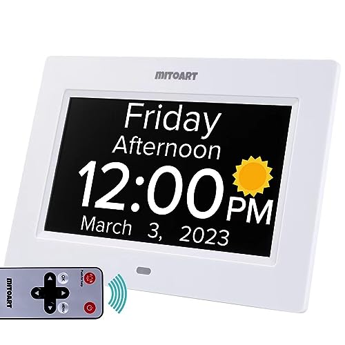 Mitoart Digital Calendar Day Alarm Clock, 7 Inches Dementia Clocks wit ...