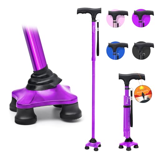 FANECO Walking Cane, Folding Walking Stick for Seniors, Pivoting Quad