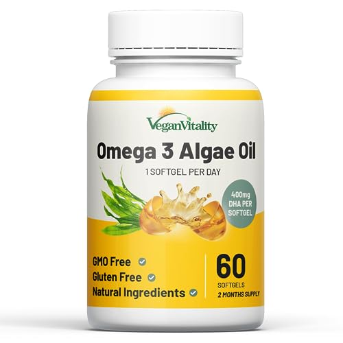 Vegan Vitality Vegan Omega 3 Supplement - 60 Plant Based Algae Omega 3 ...
