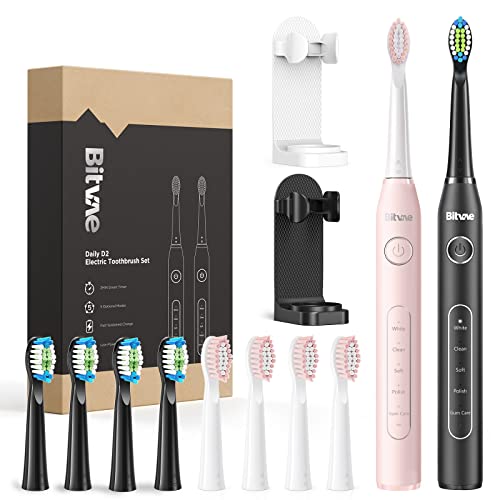 Bitvae Electric Toothbrushes 2 Pack Ultrasonic Toothbrush with Holders