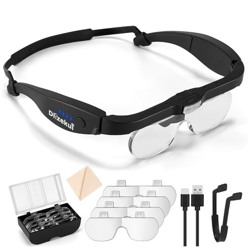 Dilzekui Magnifying Glass with Light 1.5X to 5.0X, Rechargeable Magnif ...