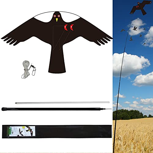 Flerigh Bird Hawk Flying Kite with Pole Crops Farm Protector Bird Scar