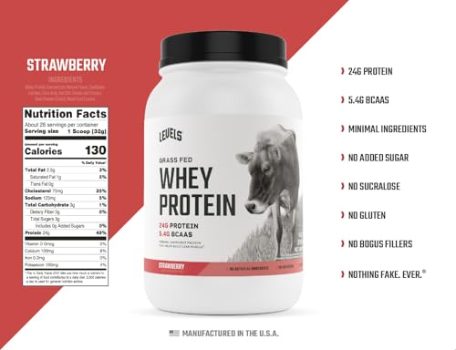 Levels Grass Fed 100% Whey Protein, No Hormones, Strawberry, 2LB – kate-minimalist