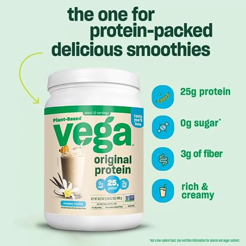 Vega Original Protein Powder, Creamy Vanilla Plant Based Protein Drink ...