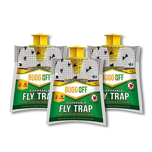 Bugg Off - 3 Pack Outdoor Disposabe Hanging Fly Traps with Natural Pre
