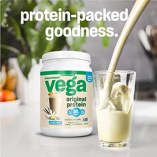 Vega Original Protein Powder, Creamy Vanilla Plant Based Protein Drink ...
