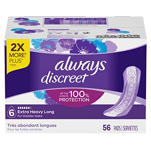 Always Discreet Extra Heavy Long Incontinence Pads, 56 Count (Pack of