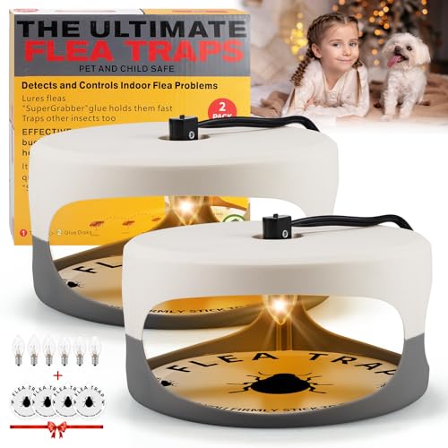 2 Pack Flea Trap Indoor Flea Light for Inside Your Home with 4 Sticky