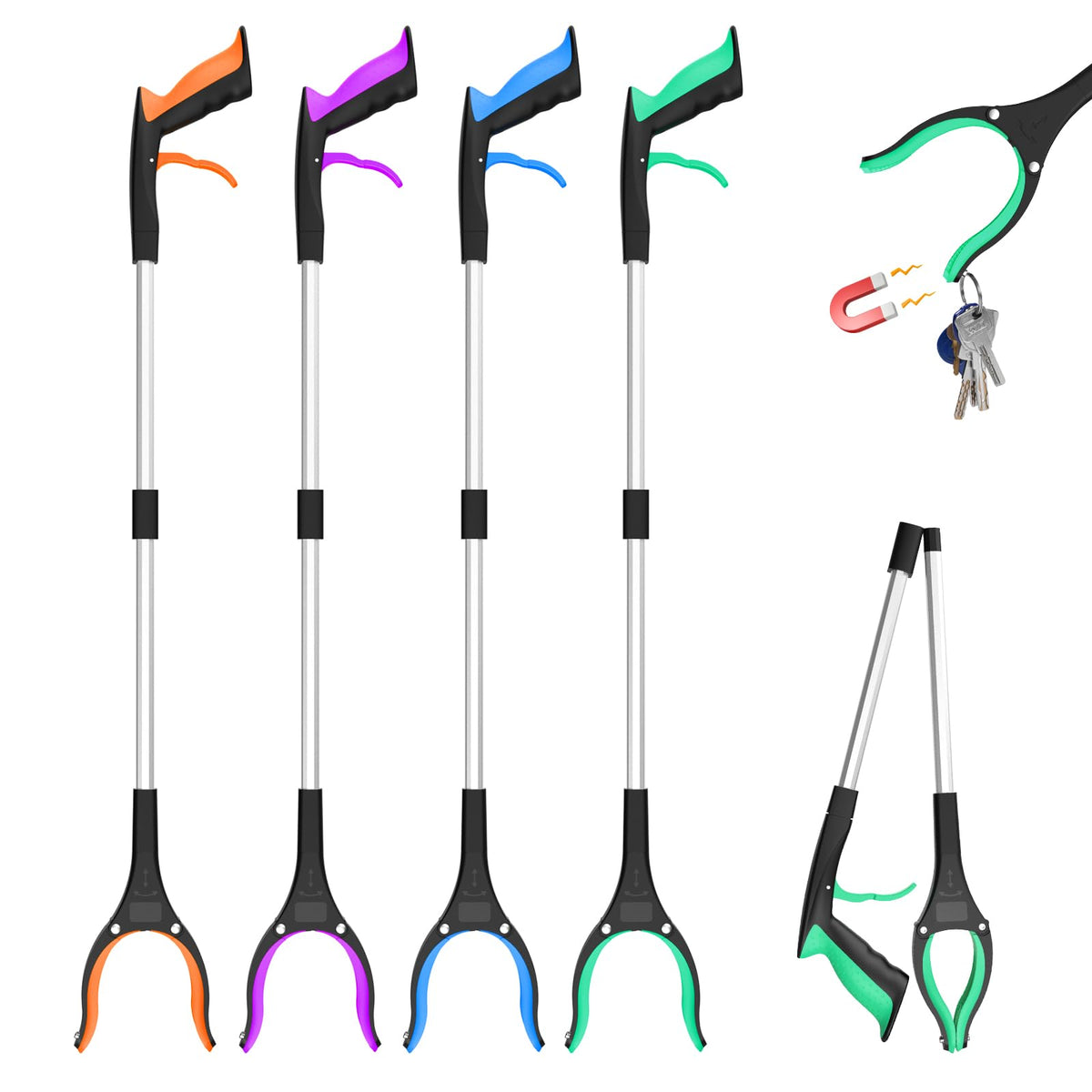 4 Pack Trash Picker Upper Grabber, 32" Foldable Trash Grabber Tool wit
