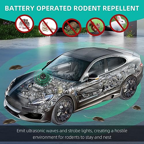 4 Pack Rodent Repellent Ultrasonic Under Hood, Mouse Repellent with Ul ...