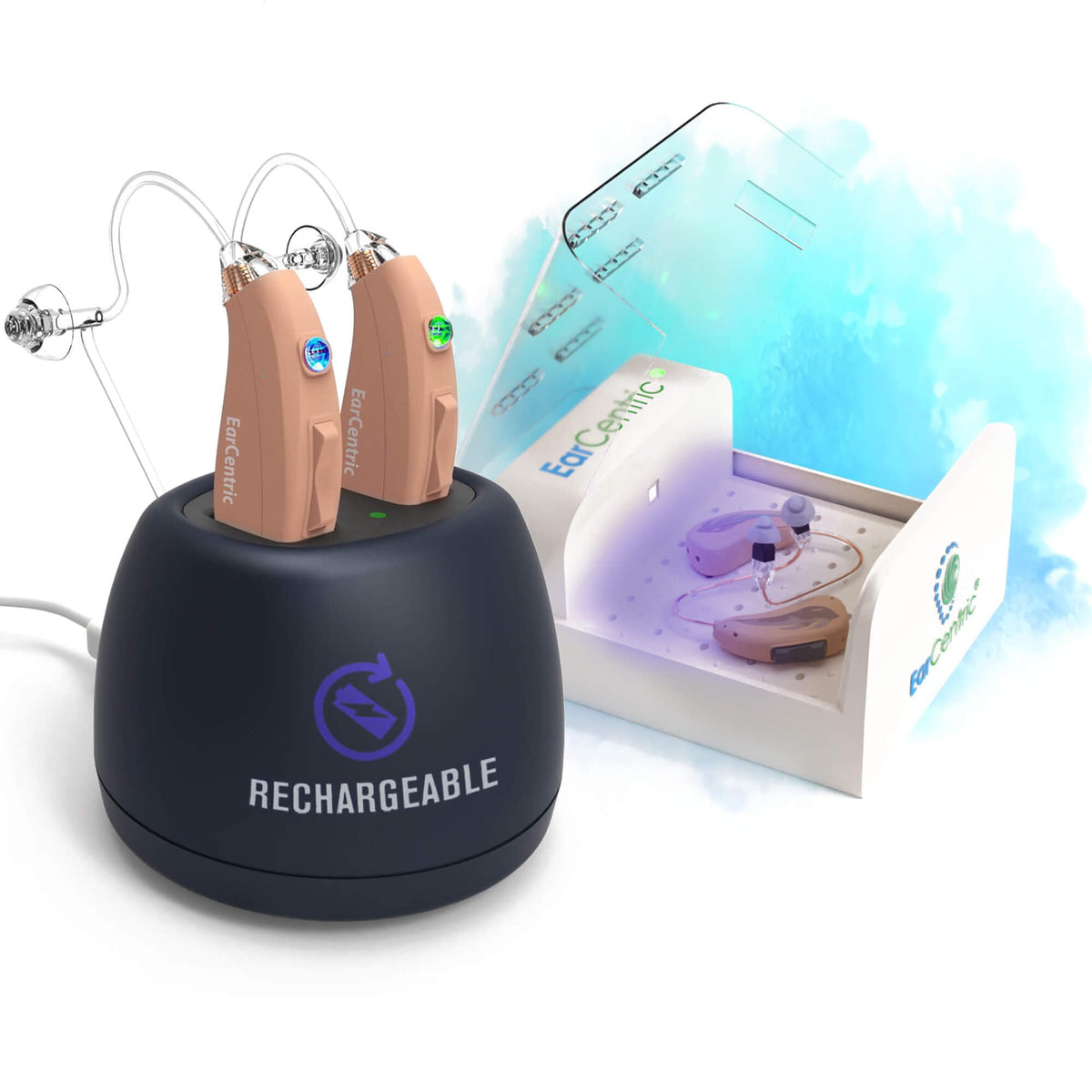 [Bundle] EarCentric EasyCharge Rechargeable Hearing Aids (Beige) + Rap