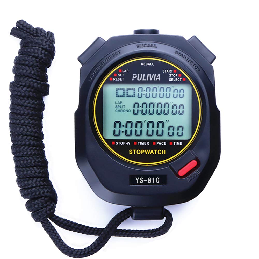 PULIVIA Sports Stopwatch Timer 10 Lap Split Memory Digital Stopwatch,