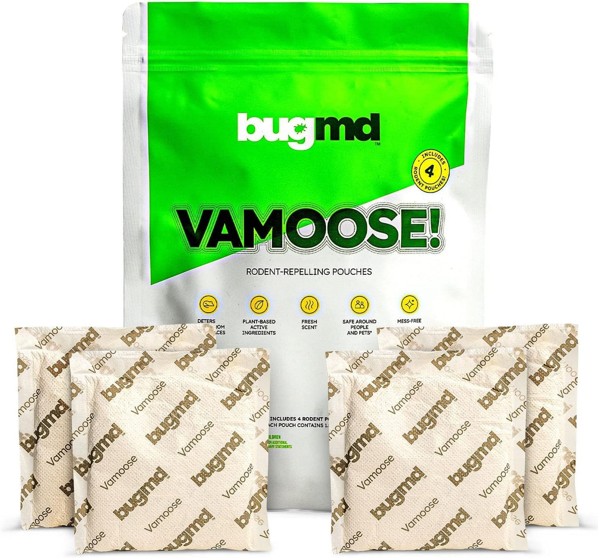 BugMD Vamoose - Rodent Repellent Pouches (2 Pack, 8 Pouches), Plant-Po
