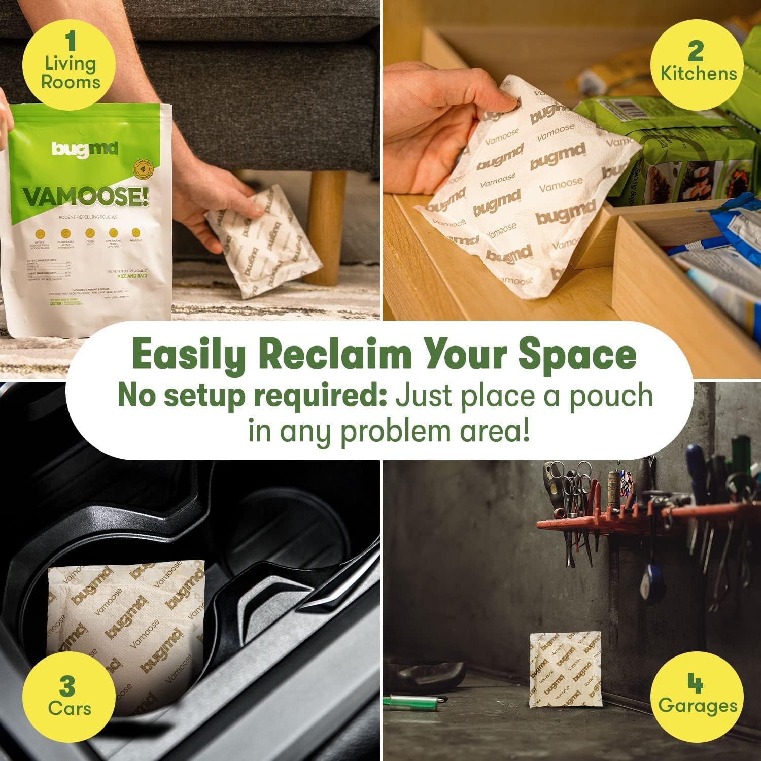 BugMD Vamoose - Rodent Repellent Pouches (2 Pack, 8 Pouches), Plant-Po ...