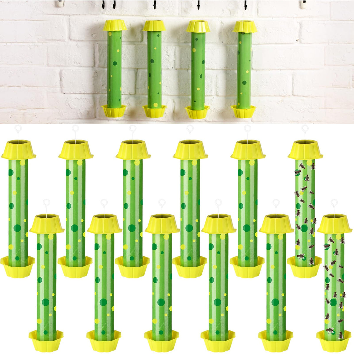 Qualirey 12 Pcs Sticky Fly Trap Fly Stick with Hanging Hook Adhesive M