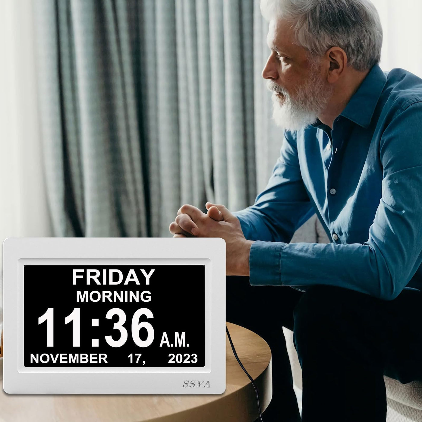 SSYA Digital Calendar Alarm Clock - Dementia Clocks for Vision Impaire