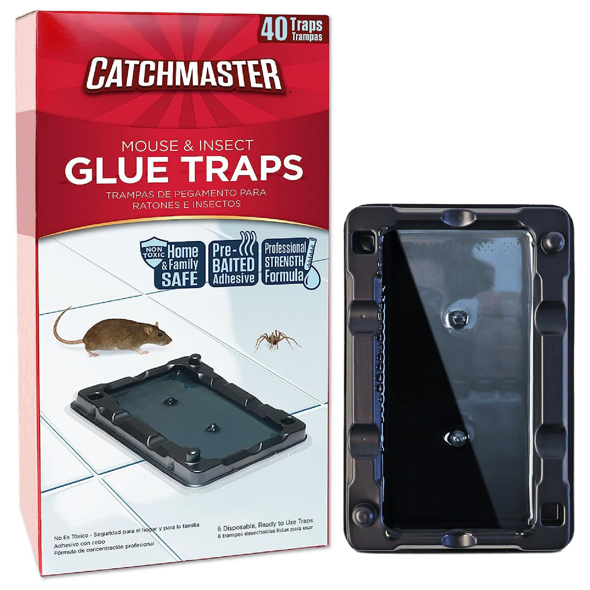 Catchmaster Mouse & Insect Glue Traps 40-Pk, Adhesive Rodent & Bug Cat
