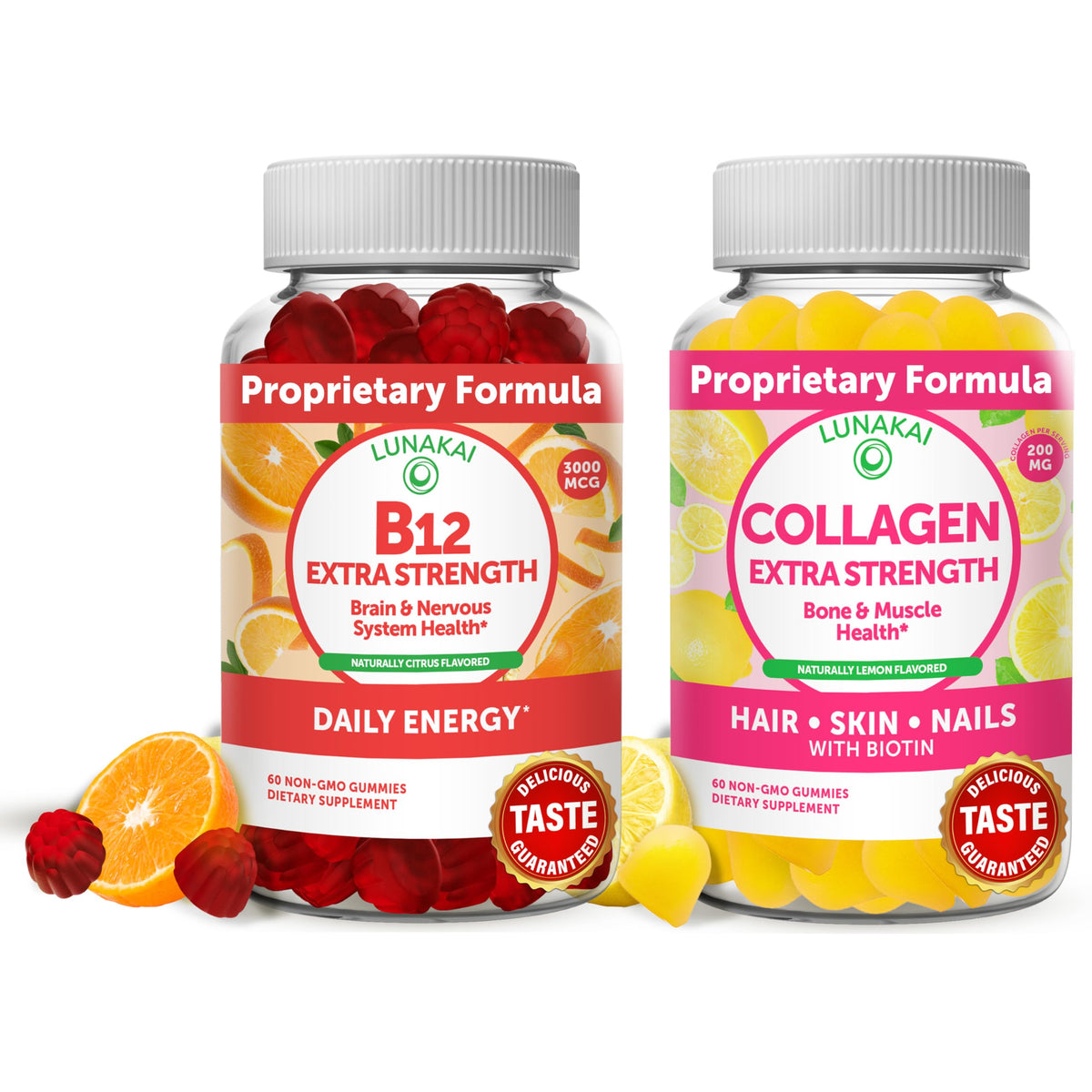 Vitamin B12 and Collagen Gummies Bundle - Non-GMO, Gluten Free, No Cor