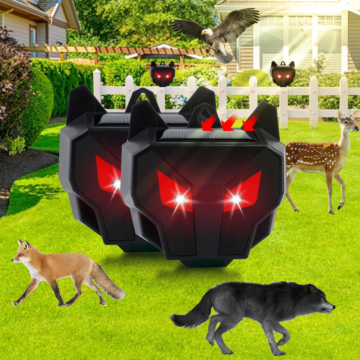 Defendy Coyote Deterrent,Solar Nocturnal Animal Repeller Predator Ligh