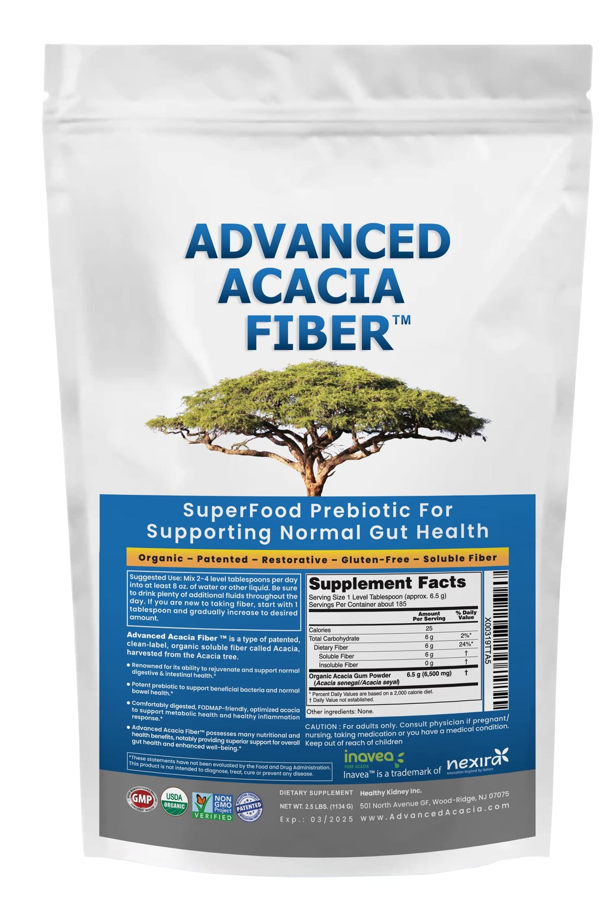 Advanced Acacia Fiber Powder 2.5 Ibs (40oz) Soluble Fiber Leaky Gut Re