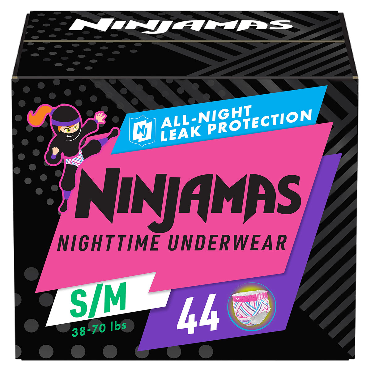 Pampers Ninjamas Nighttime Bedwetting Underwear Girls Size S/M (38-65