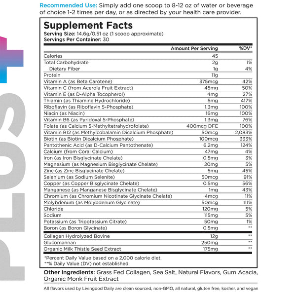 Livingood Daily Vanilla Collagen Powder, 30 Servings - Collagen Protei ...