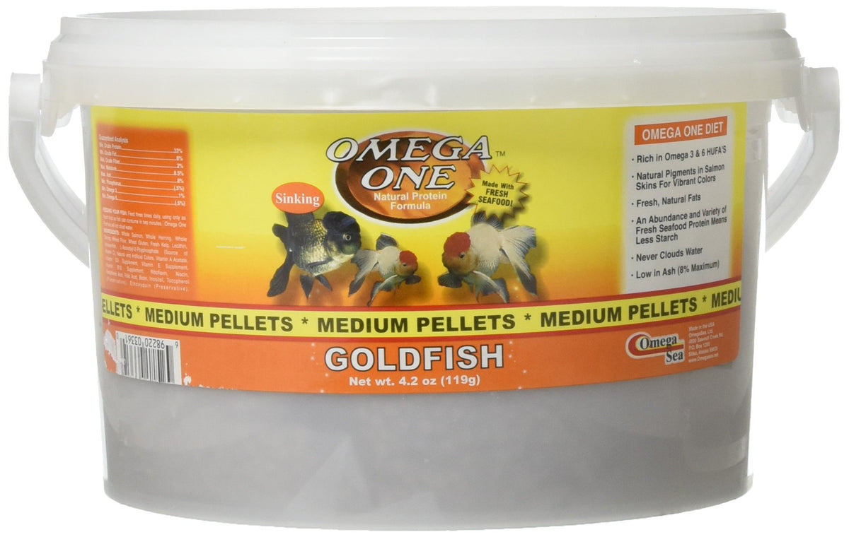 Omega One Goldfish Pellets, Sinking, 4mm Medium Pellets, 2.75 lb Bucke
