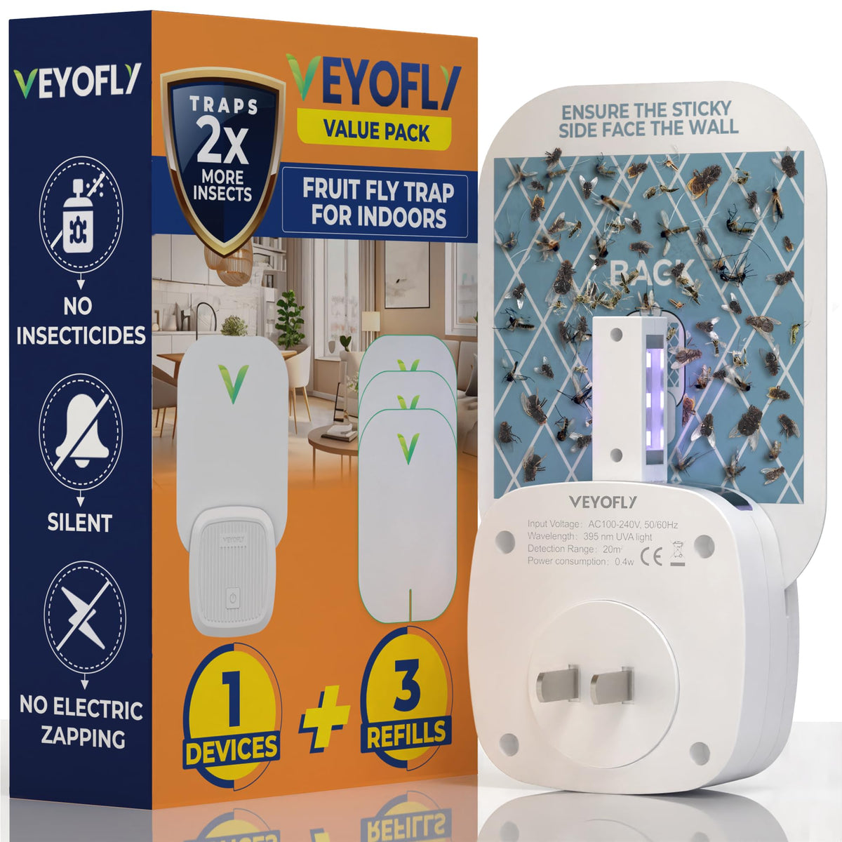 VEYOFLY Indoor Flying Insect Trap - Plug-in Bug Light Trap for Fruit F