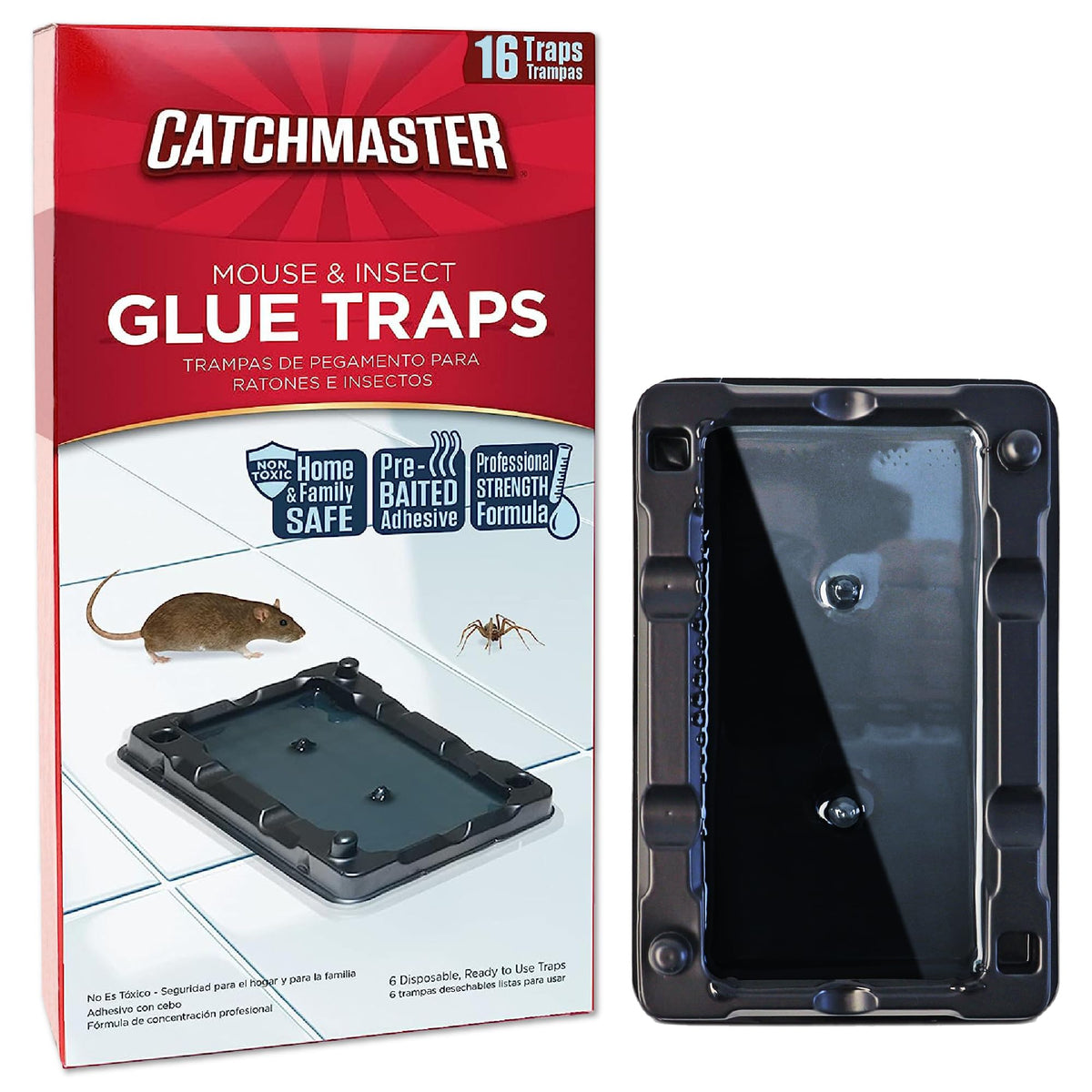 Catchmaster Mouse & Insect Glue Traps 16-Pk, Adhesive Rodent & Bug Cat