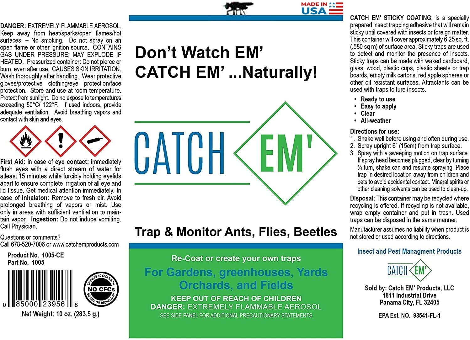 Catch EM' Sticky Coating Aerosol 10oz, Insect Trap Coating, 2 Pack ...