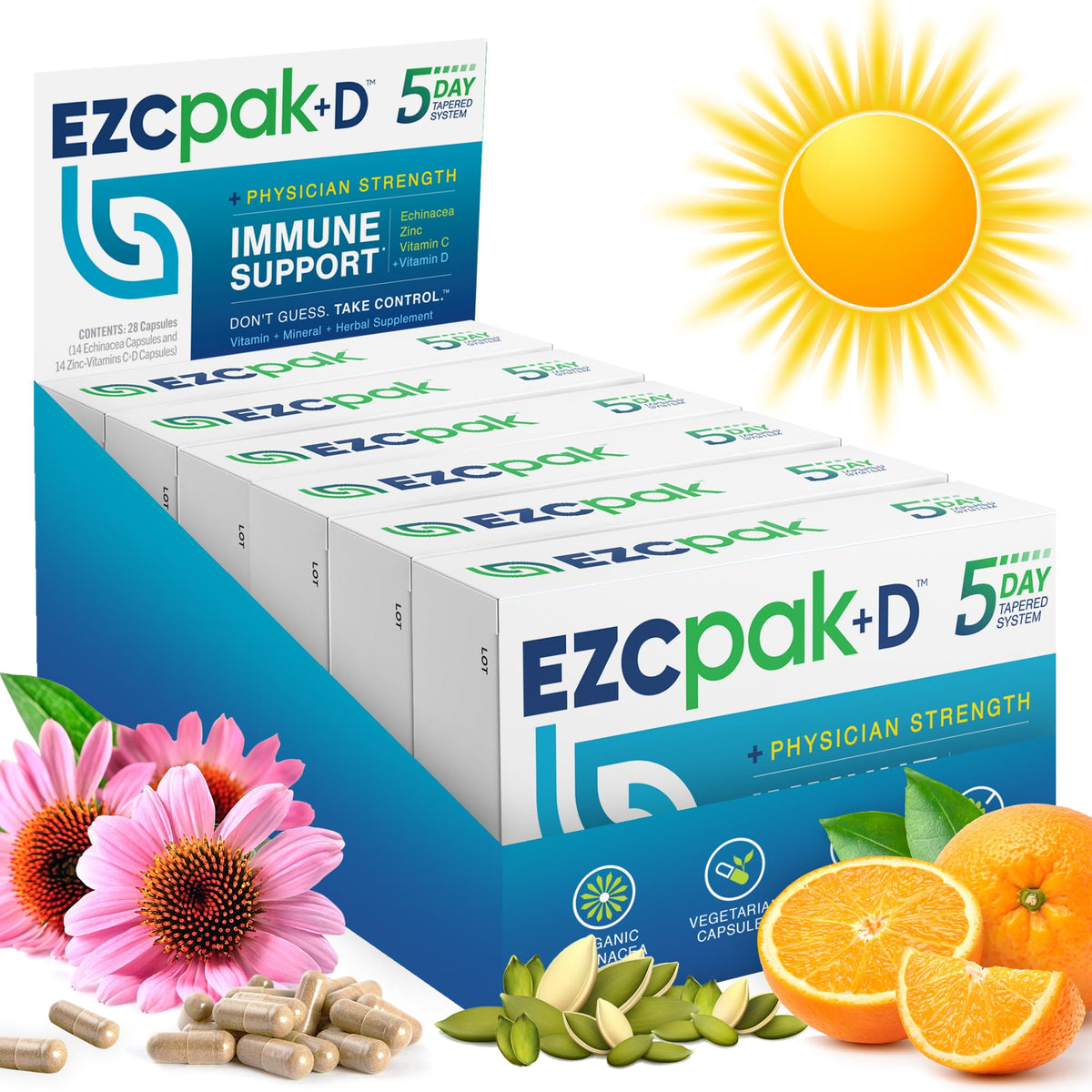 EZC Pak+D 5-Day Immune System Booster with Echinacea, Vitamin C, Vitam