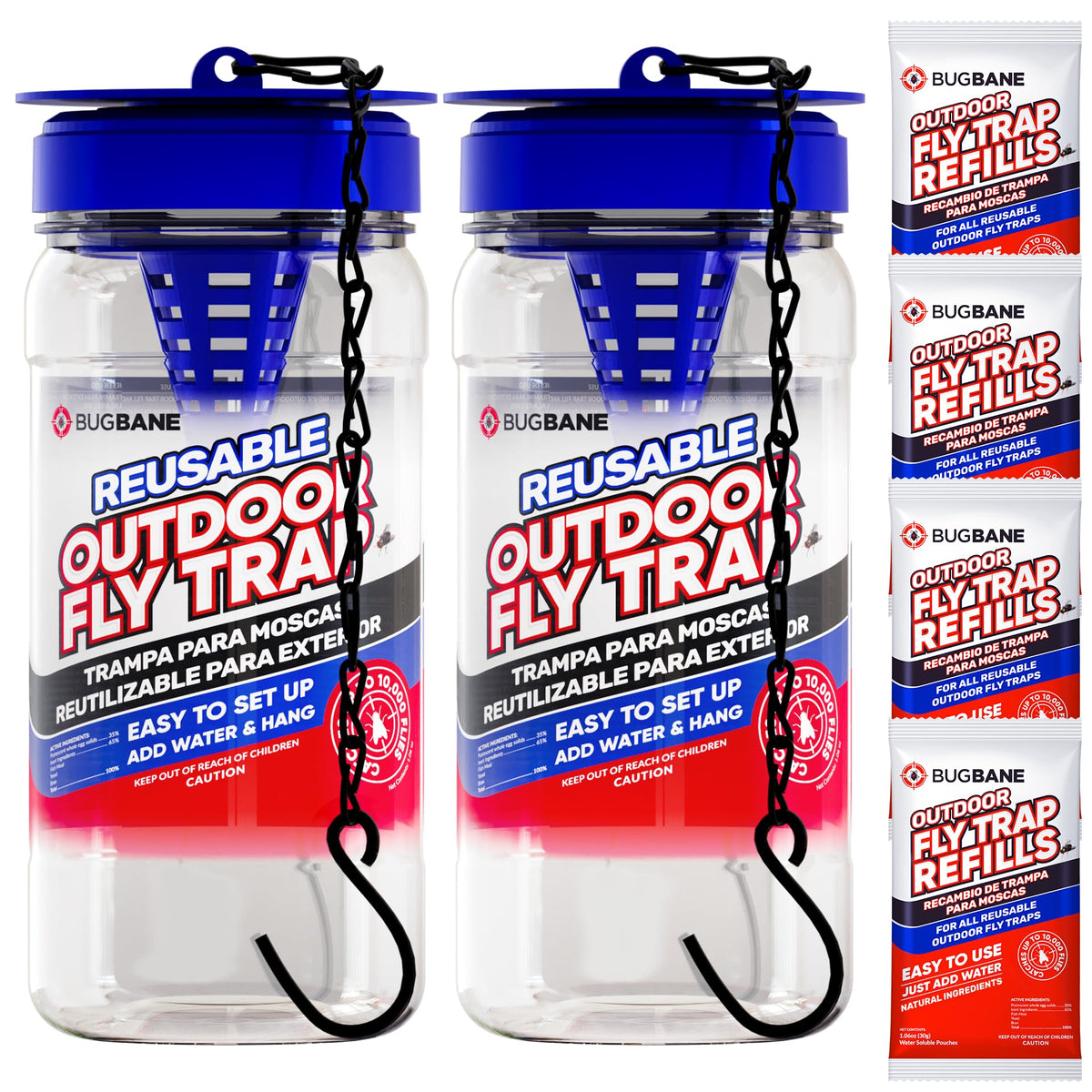 2 Reusable Fly Traps Outdoor Fly Traps with 4 Natural Fly Magnet Bait ...