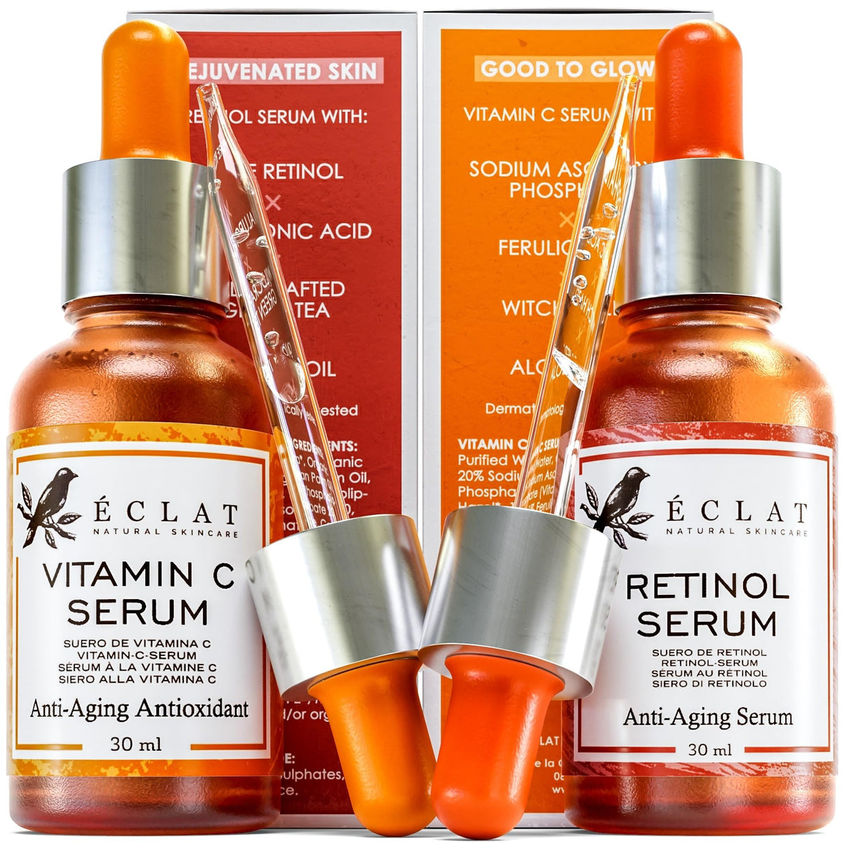 Eclat Skincare Face Serum Set - Vitamin C Serum for Radiance, Retinol