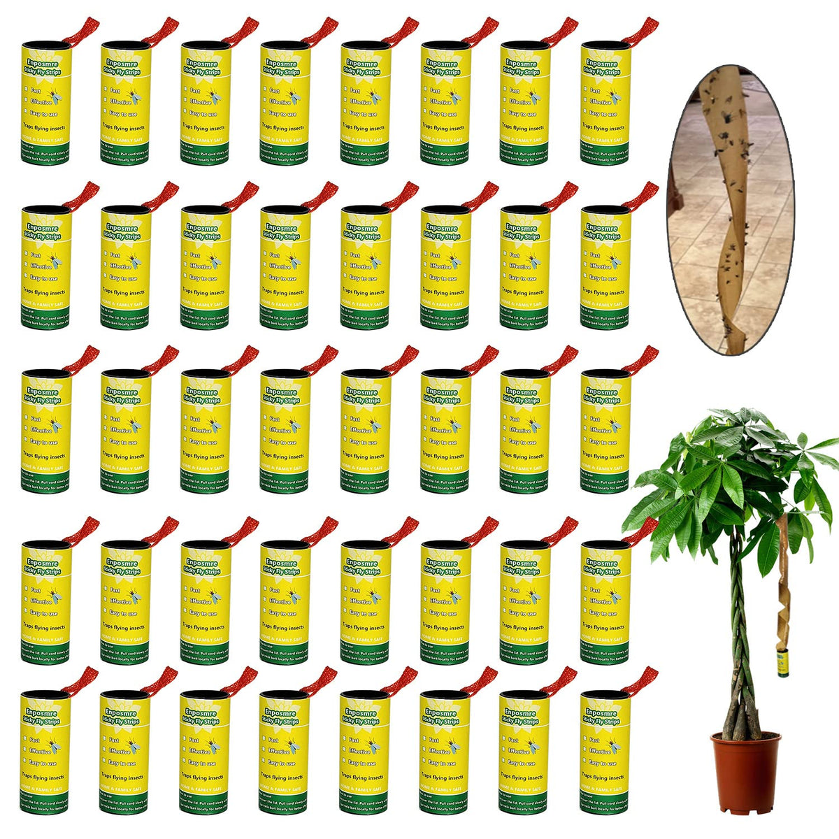 40 Pack Fly Strips Indoor Sticky Hanging, Fly Paper Fly Traps Indoors