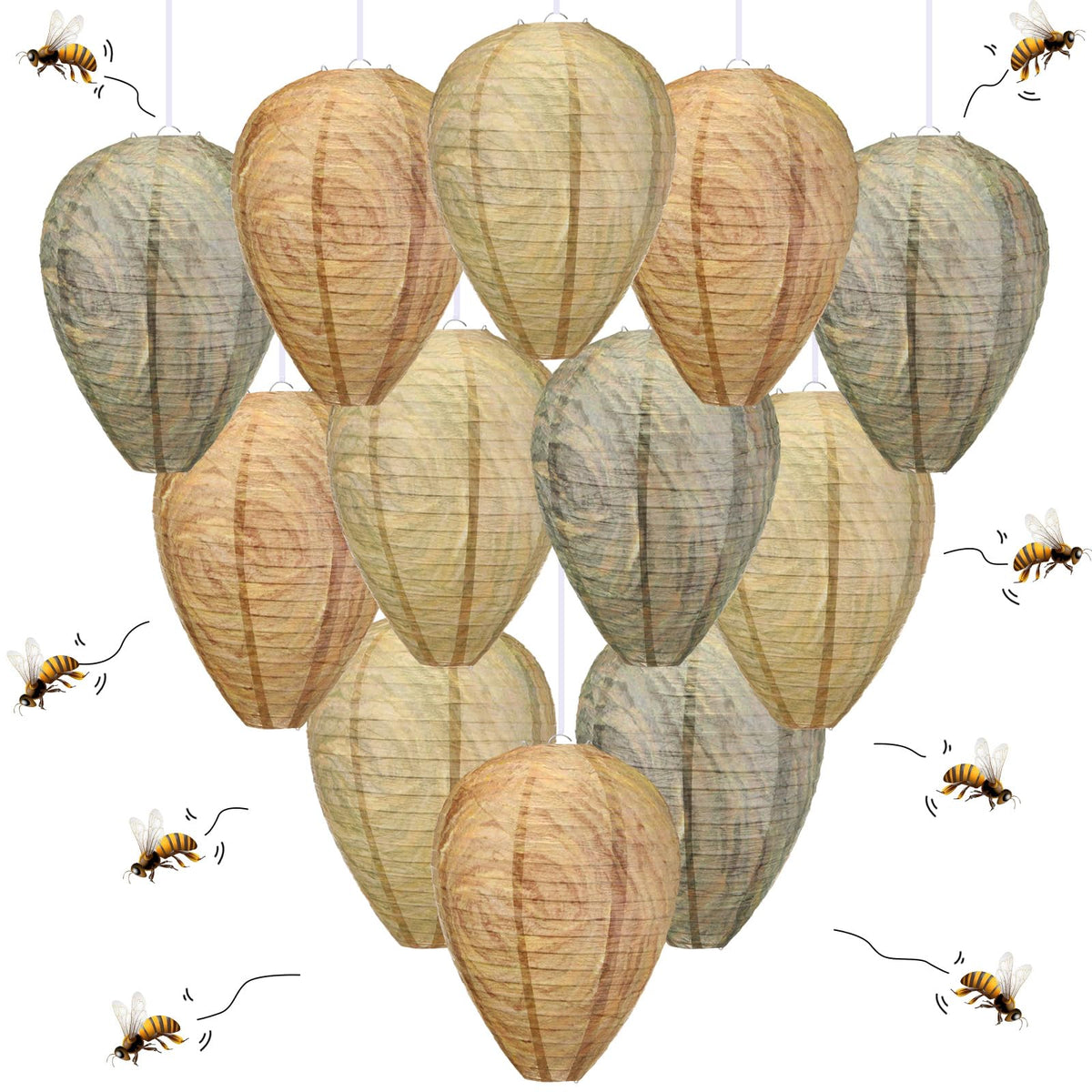 Retisee 12 Pcs Wasp Nest Decoy Wasp Deterrent Fake Wasp Nest Hanging W