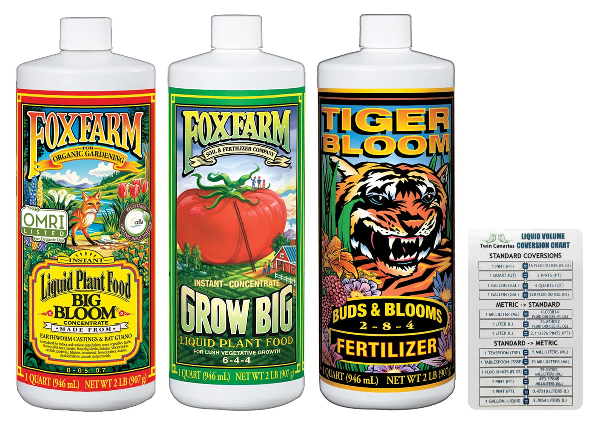 Fox Farm Fertilizer Soil Trio Liquid Nutrient: Tiger Bloom, Grow Big,